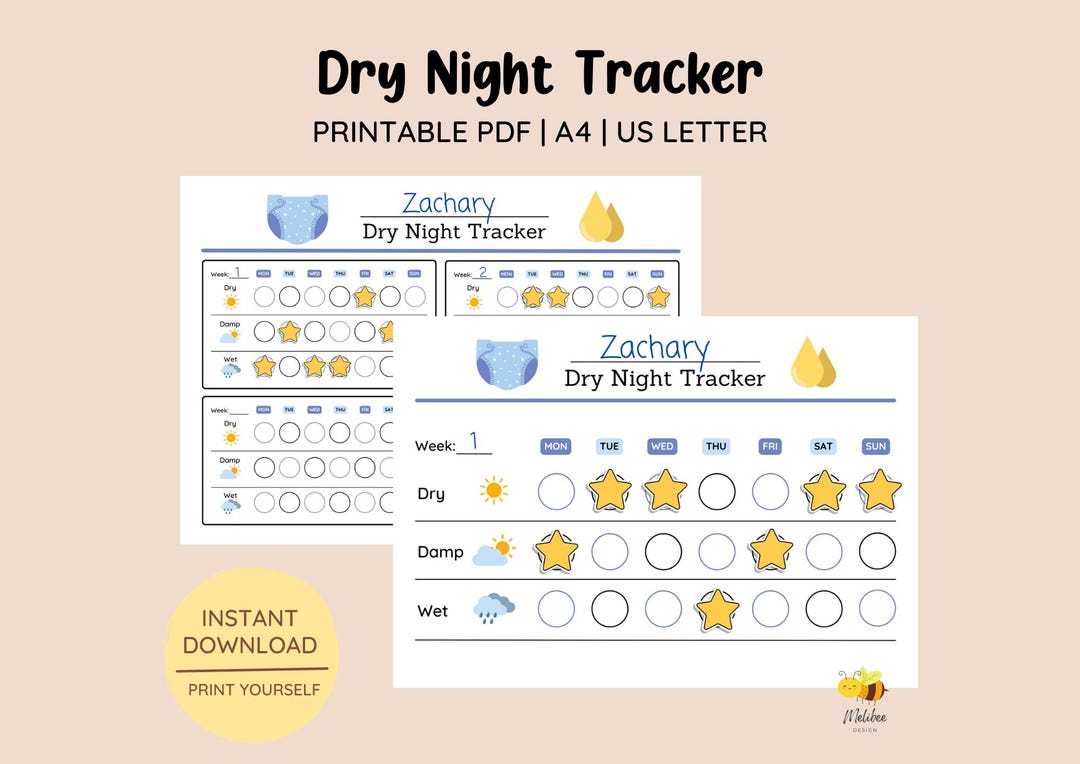 Printable Dry Night Bedwetting Chart • Dry Night Tracker • Toilet ...