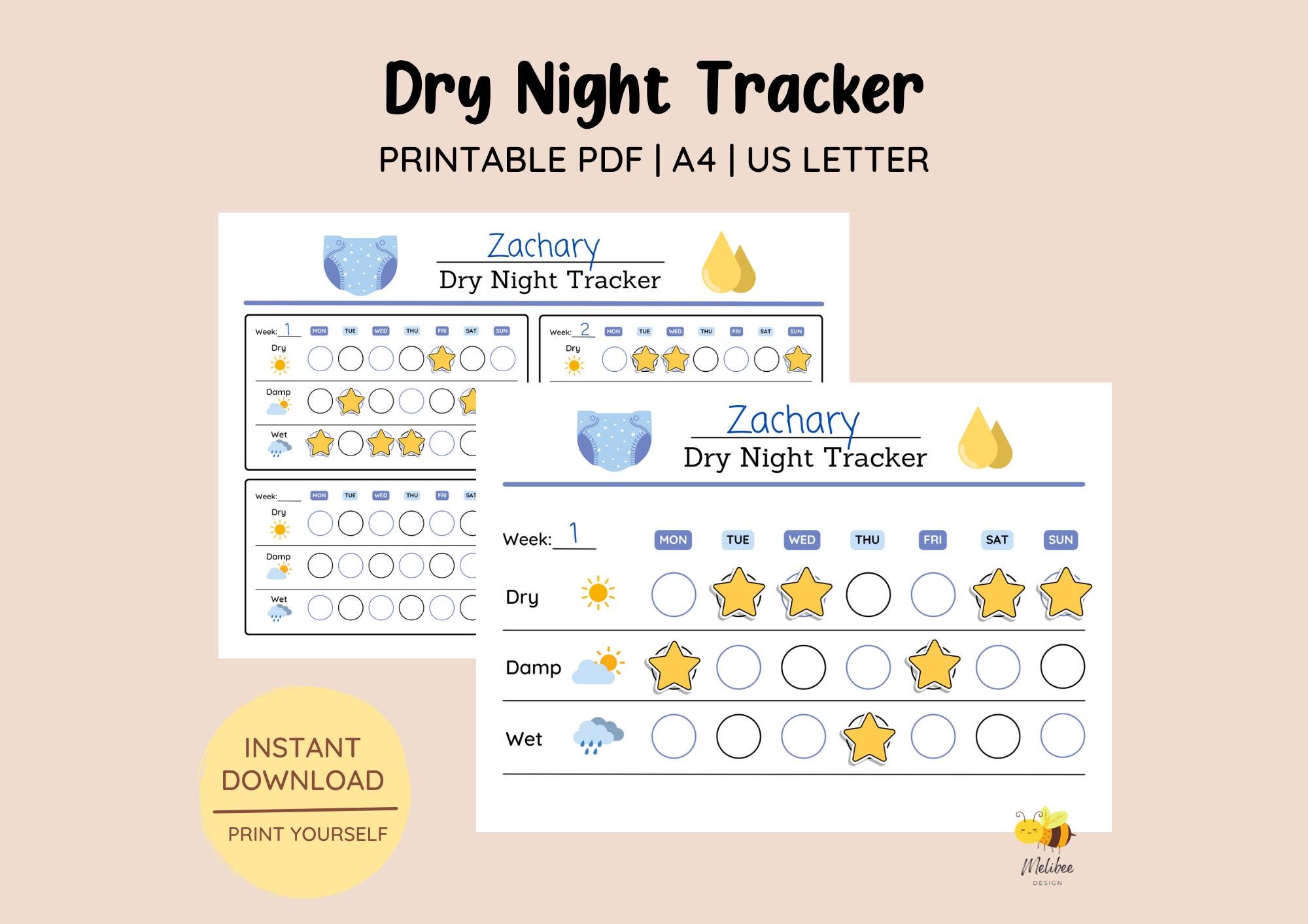 Printable Dry Night Bedwetting Chart • Dry Night Tracker • Toilet ...