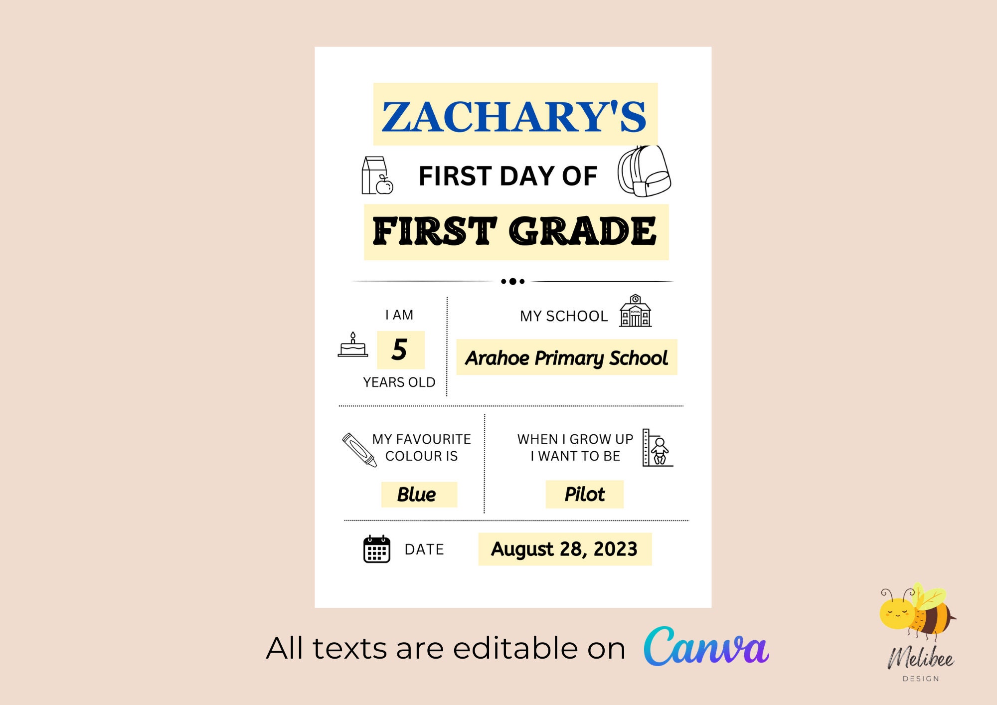EDITABLE First Day of School Poster • First Day of School Printable ...