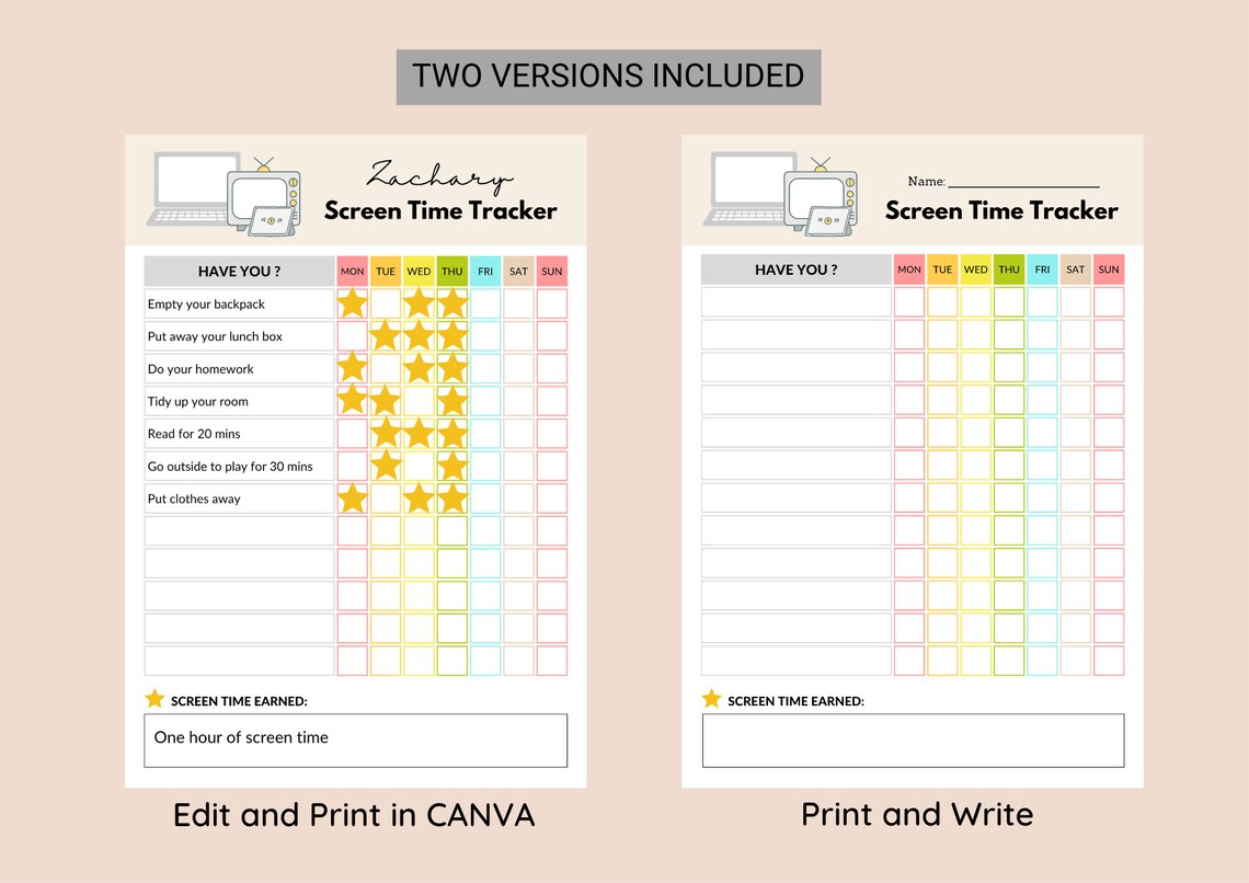 EDITABLE Screen Time Tracker Chart • Screen Time Rules • Screen Time ...