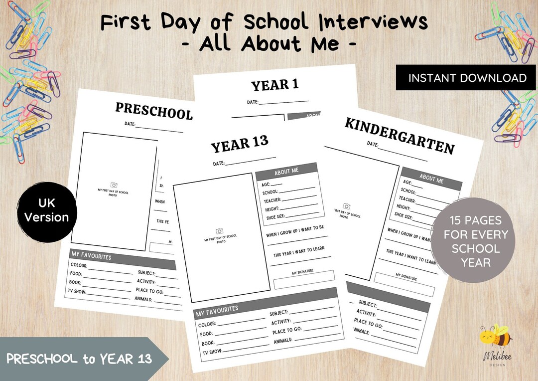 Printable First Day of School Interviews • School Questionnaire • All ...
