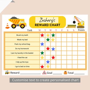 Editable Construction Chore Chart • Printable Kids Reward Chart ...