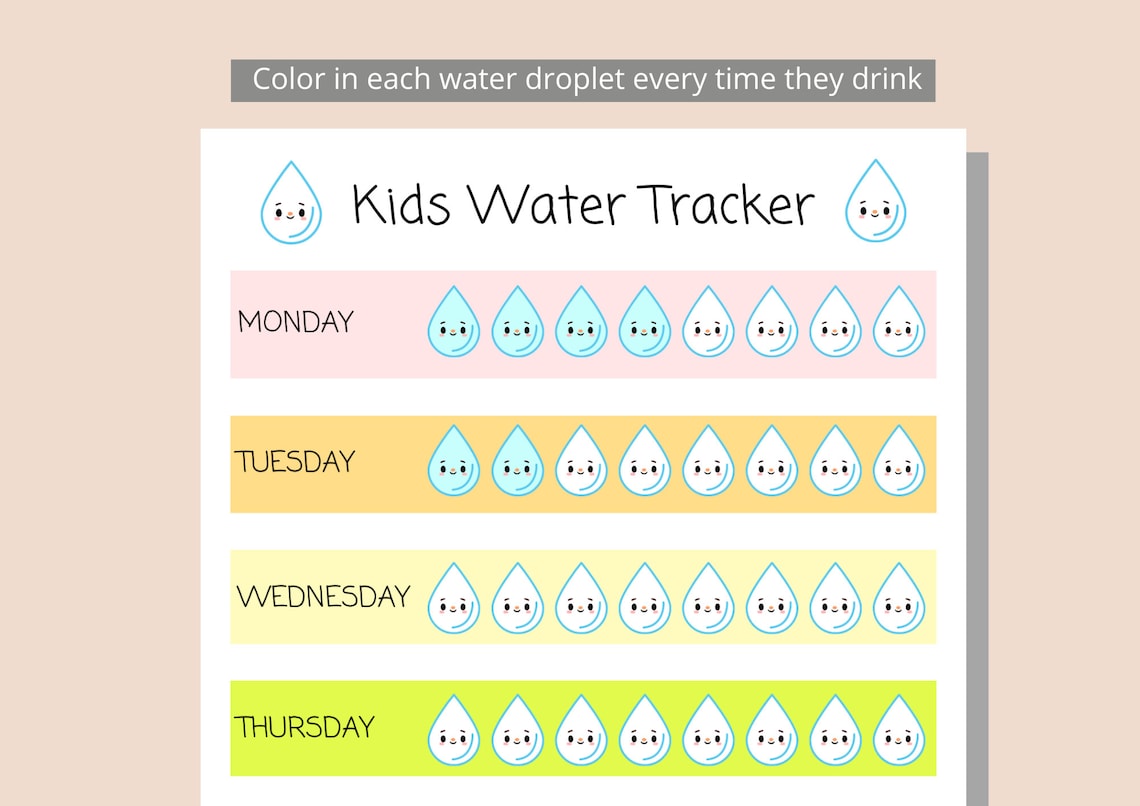 Printable Kids Water Tracker • Hydration Tracker • Healthy Lifestyle ...