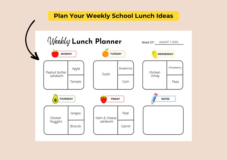 Printable Weekly Lunch Planner • School Lunch Box Planner • Packing ...