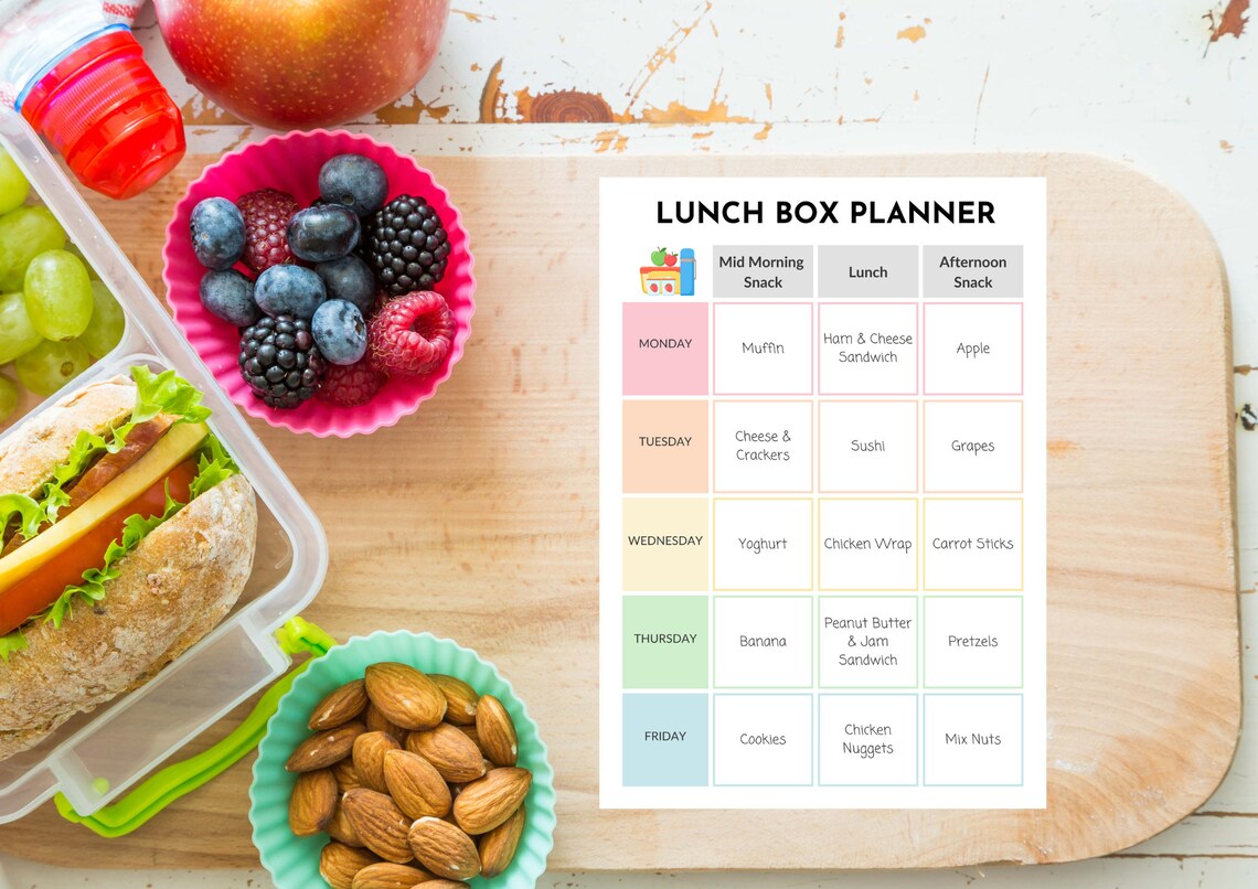 Printable Kids School Lunchbox Weekly Planner • Packing Kids Lunchbox ...