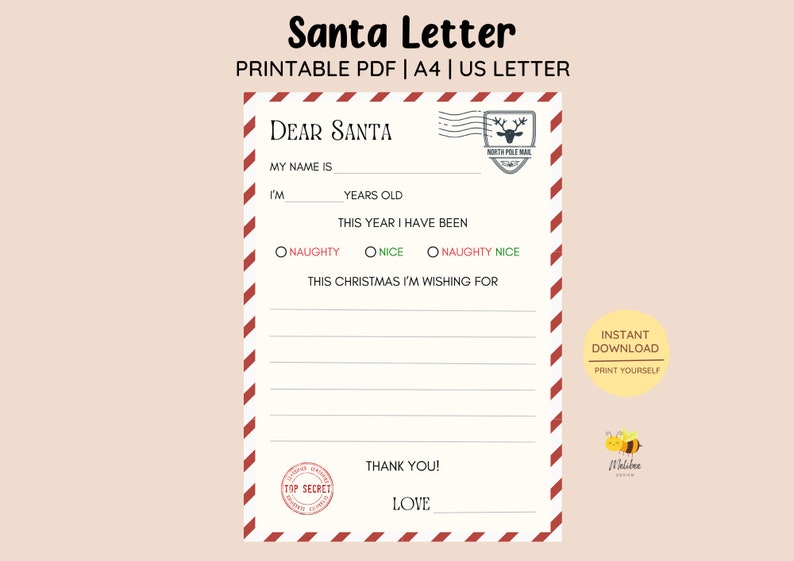 Letter to Santa • Santa Letter • Kids Christmas Wish List • Christmas ...