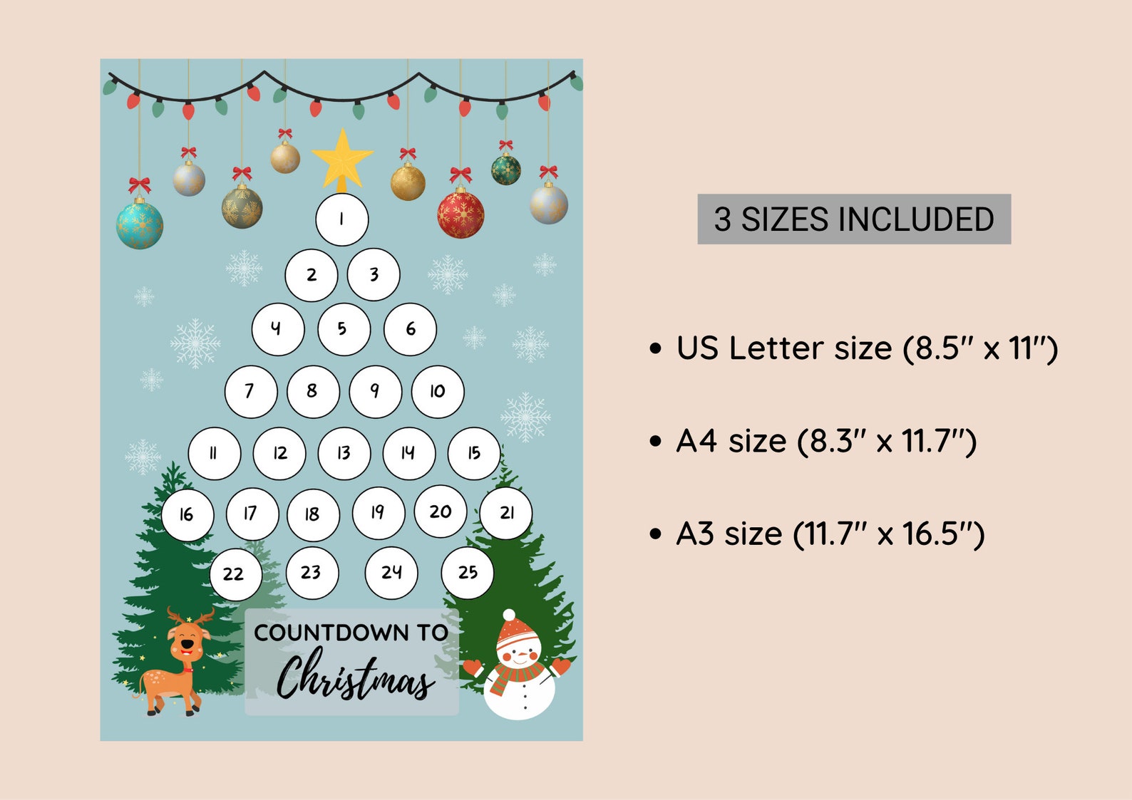 Printable Advent Calendar for Kids • Countdown to Christmas • Christmas ...