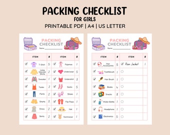Printable Packing Checklist for Girls - Etsy