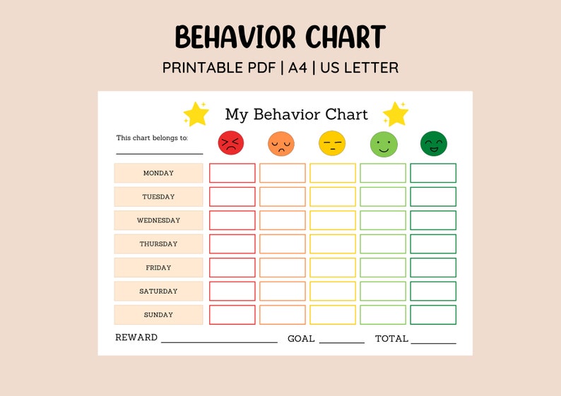 Printable Emotion Scale Behavior Chart • Points Reward Chart ...