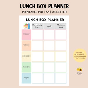 Printable Kids School Lunchbox Weekly Planner • Packing Kids Lunchbox ...
