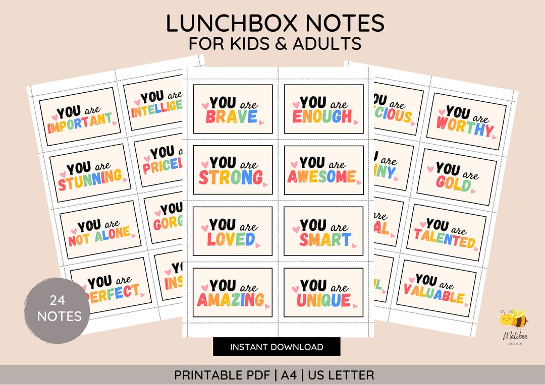 Printable Lunchbox Notes for Kids and Adults • Positive Affirmation ...