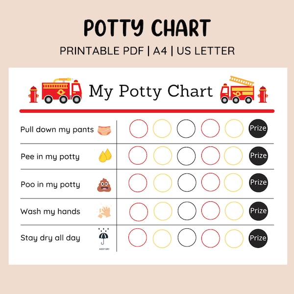 Printable Fire Truck Potty Training Chart Sticker Chart Toilet Training ...