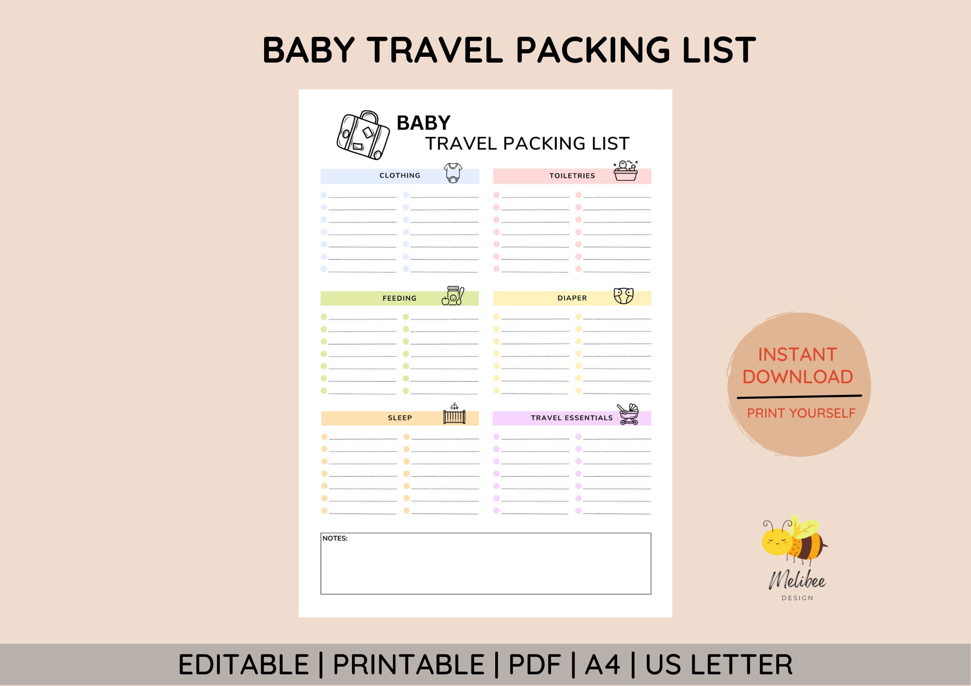 Editable Baby Travel Packing List Baby Packing Checklist - Etsy