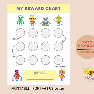 Printable Robot Reward Chart • Sticker Chart • Kids Reward Chart ...