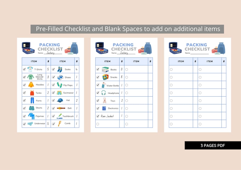 Printable Packing Checklist for Boys • Kids Packing List • Vacation ...