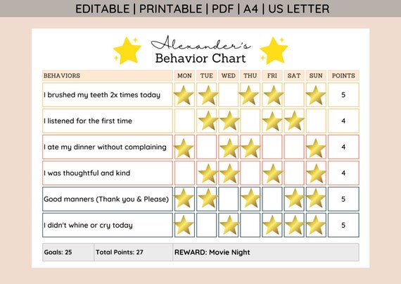Cuadro De Pegatinas De Comportamiento Imprimible