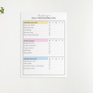 EDITABLE Daily Responsibilities Chart • Daily Checklist • Printable ...