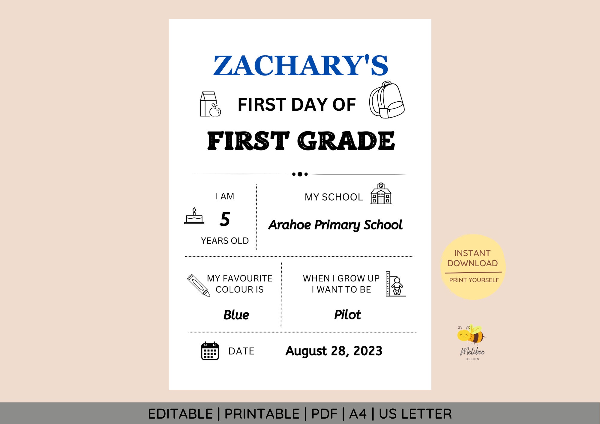 EDITABLE First Day of School Poster • First Day of School Printable ...