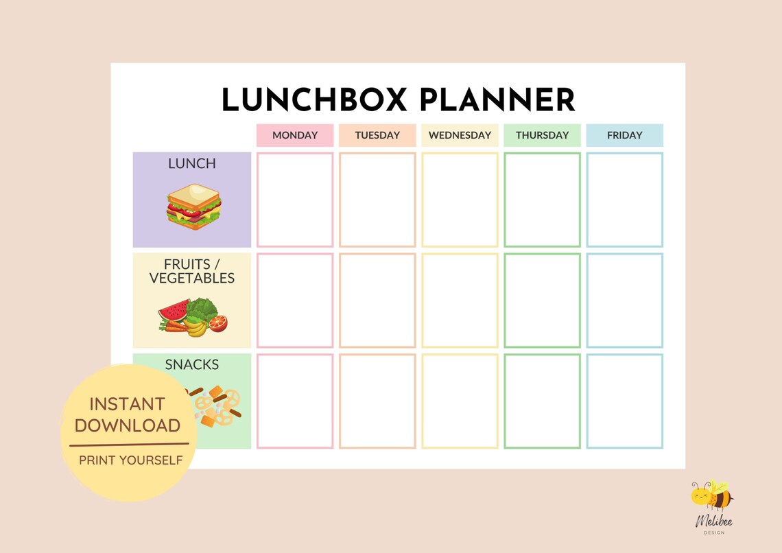 Printable Lunchbox Planner • School Lunch Box Planner • Packing Kids ...