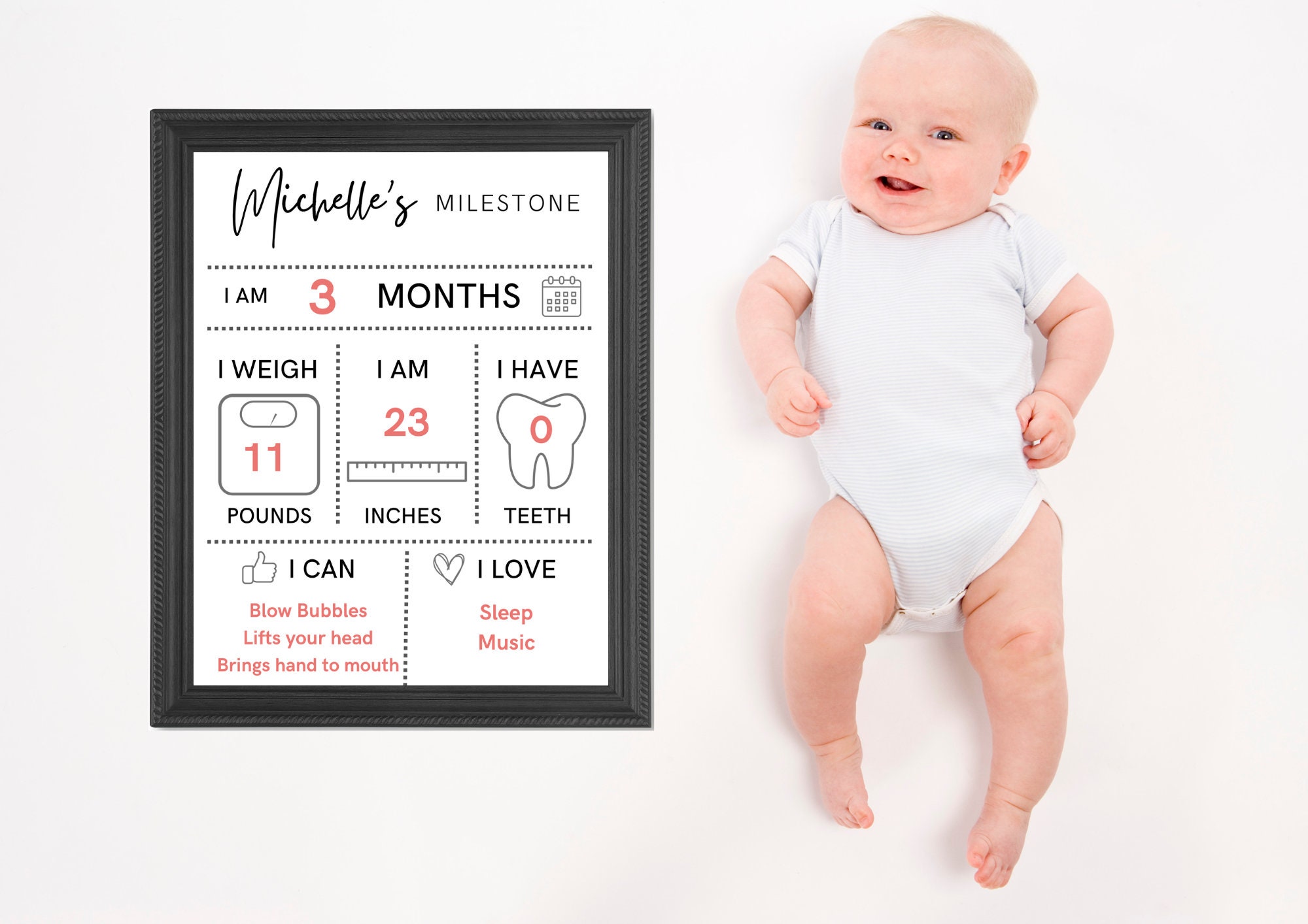 EDITABLE Baby Monthly Milestone Sign • Baby Monthly Stats Template ...