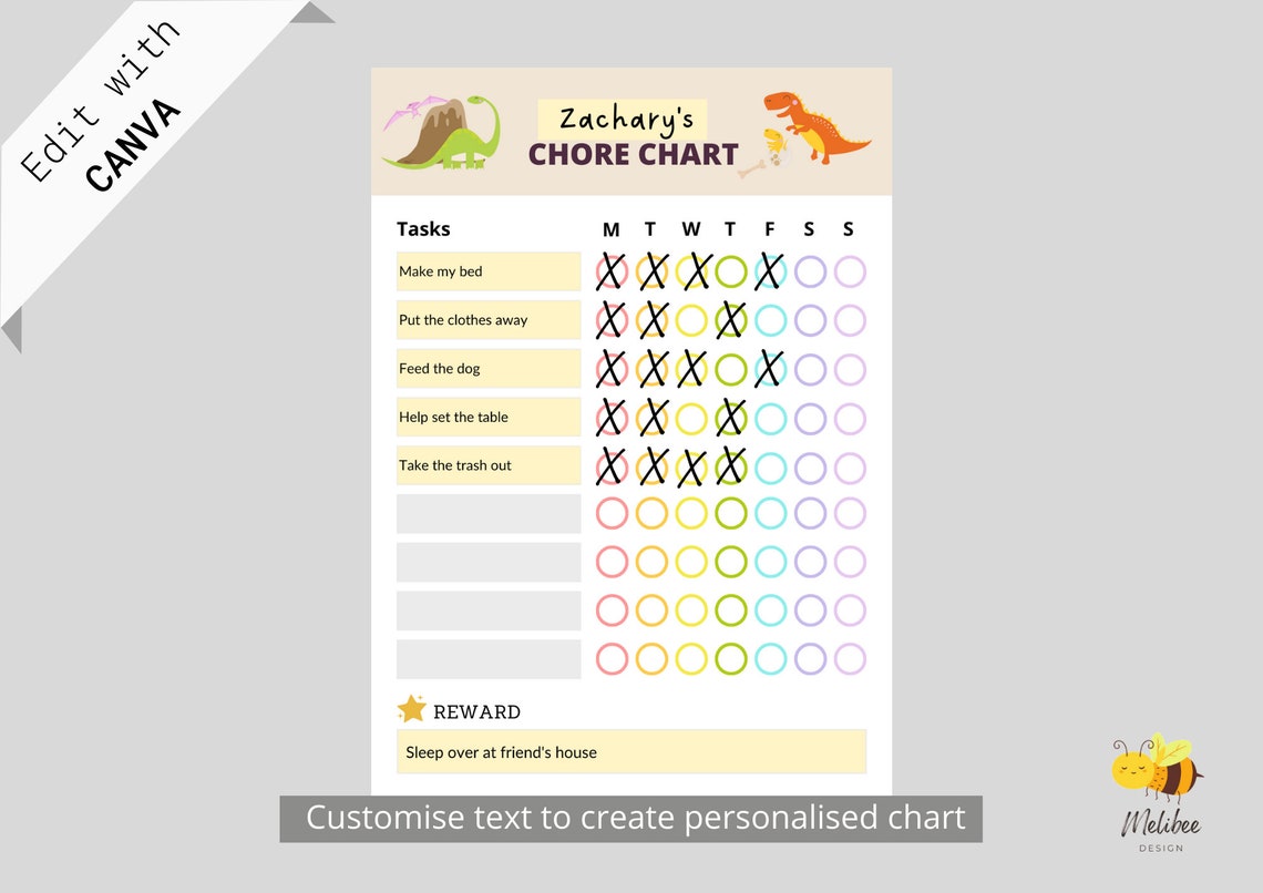 EDITABLE Dinosaurs Chore Chart Printable Kids Reward Chart ...