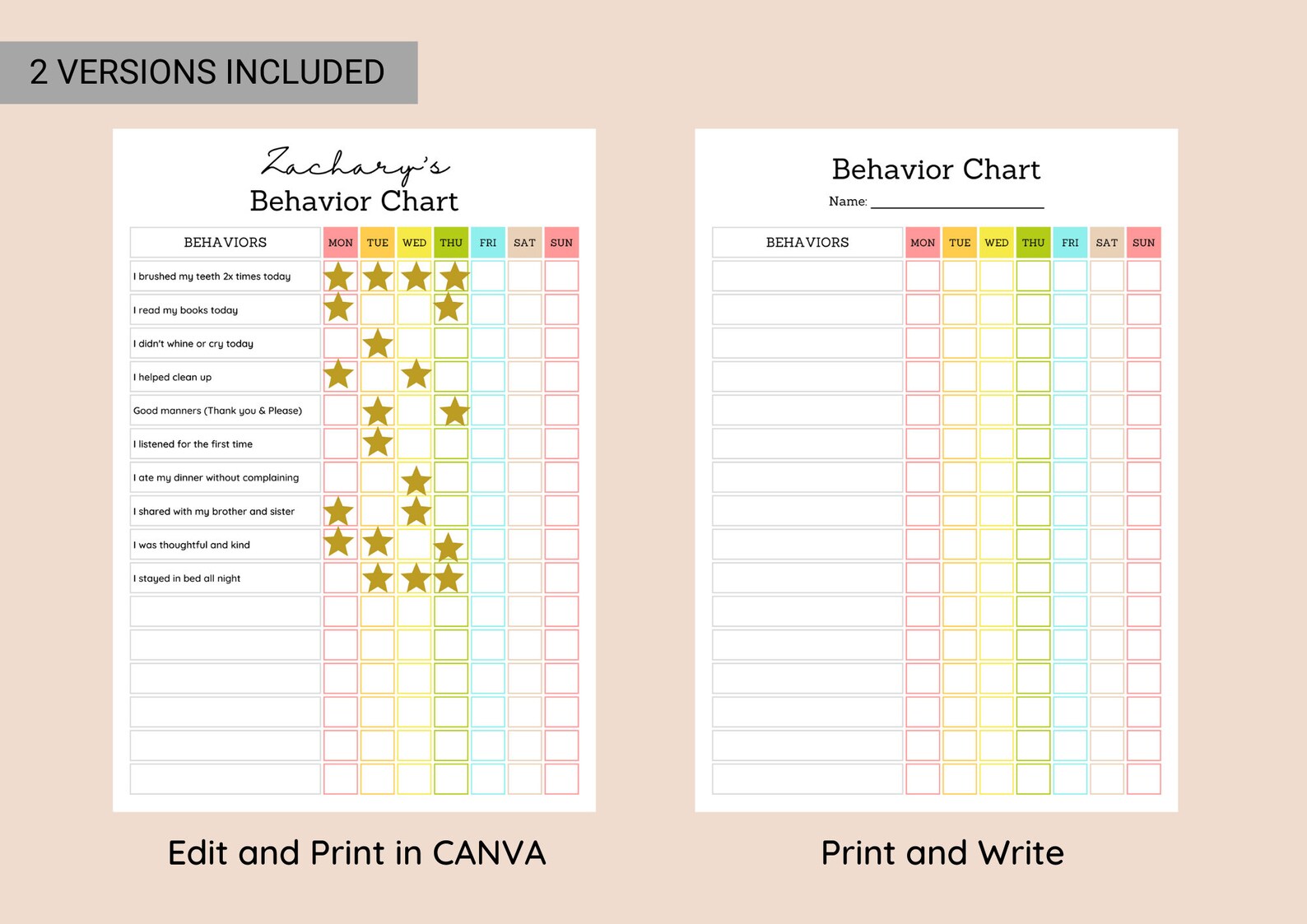 EDITABLE Behavior Chart • Printable Chart • Sticker Chart • Behavior ...