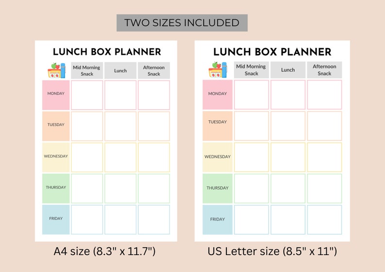 Printable Kids School Lunchbox Weekly Planner • Packing Kids Lunchbox ...