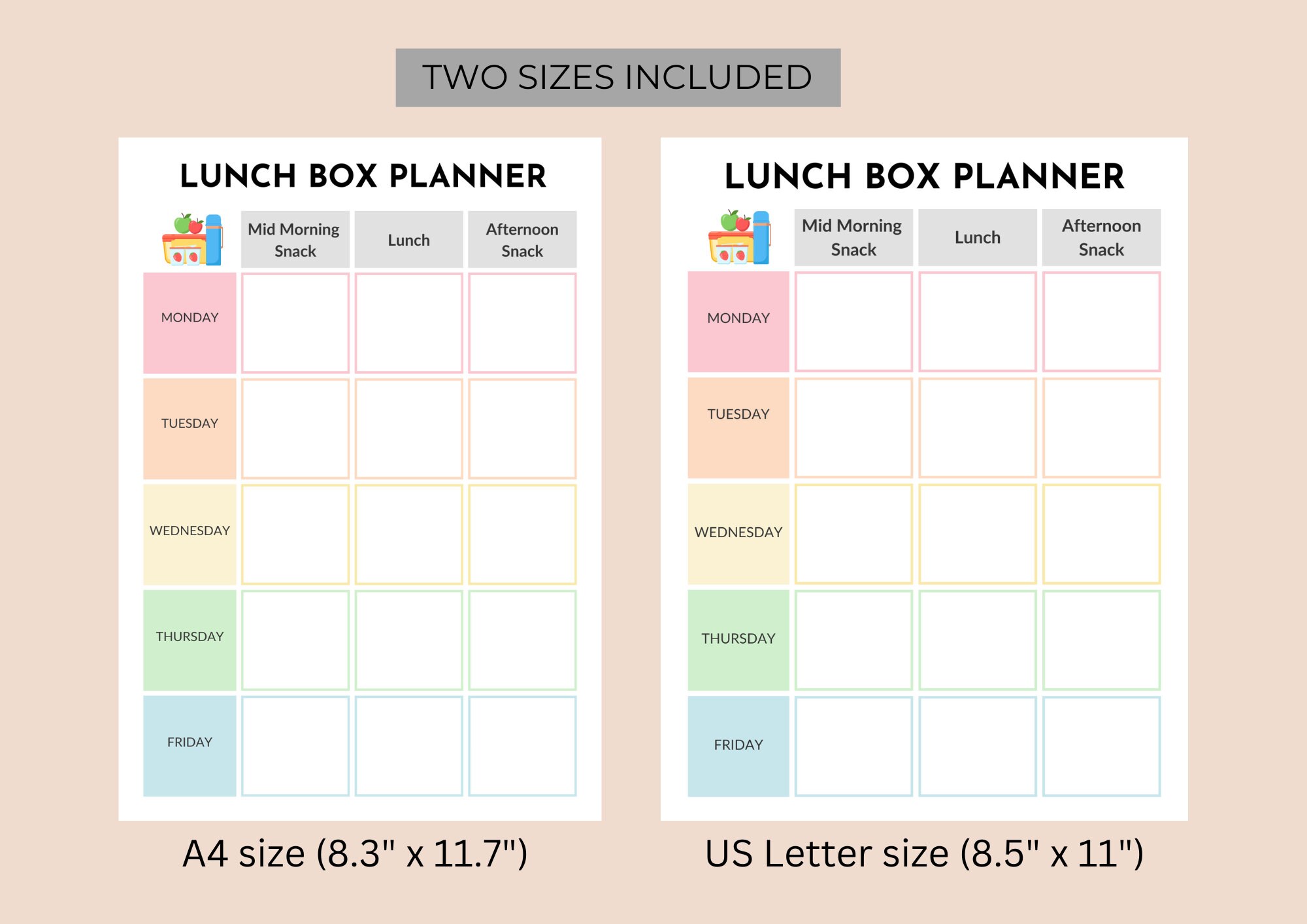 Printable Kids School Lunchbox Weekly Planner • Packing Kids Lunchbox ...