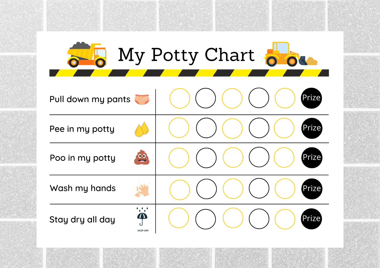 Printable Construction Potty Training Chart Sticker Chart - Etsy