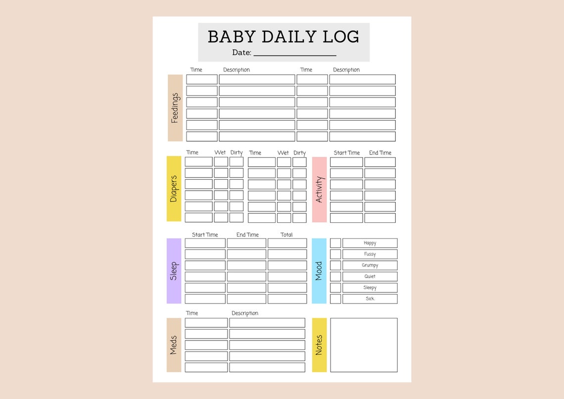 Printable Baby's Daily Log • Infant Daily Log • Newborn Tracker • Baby ...