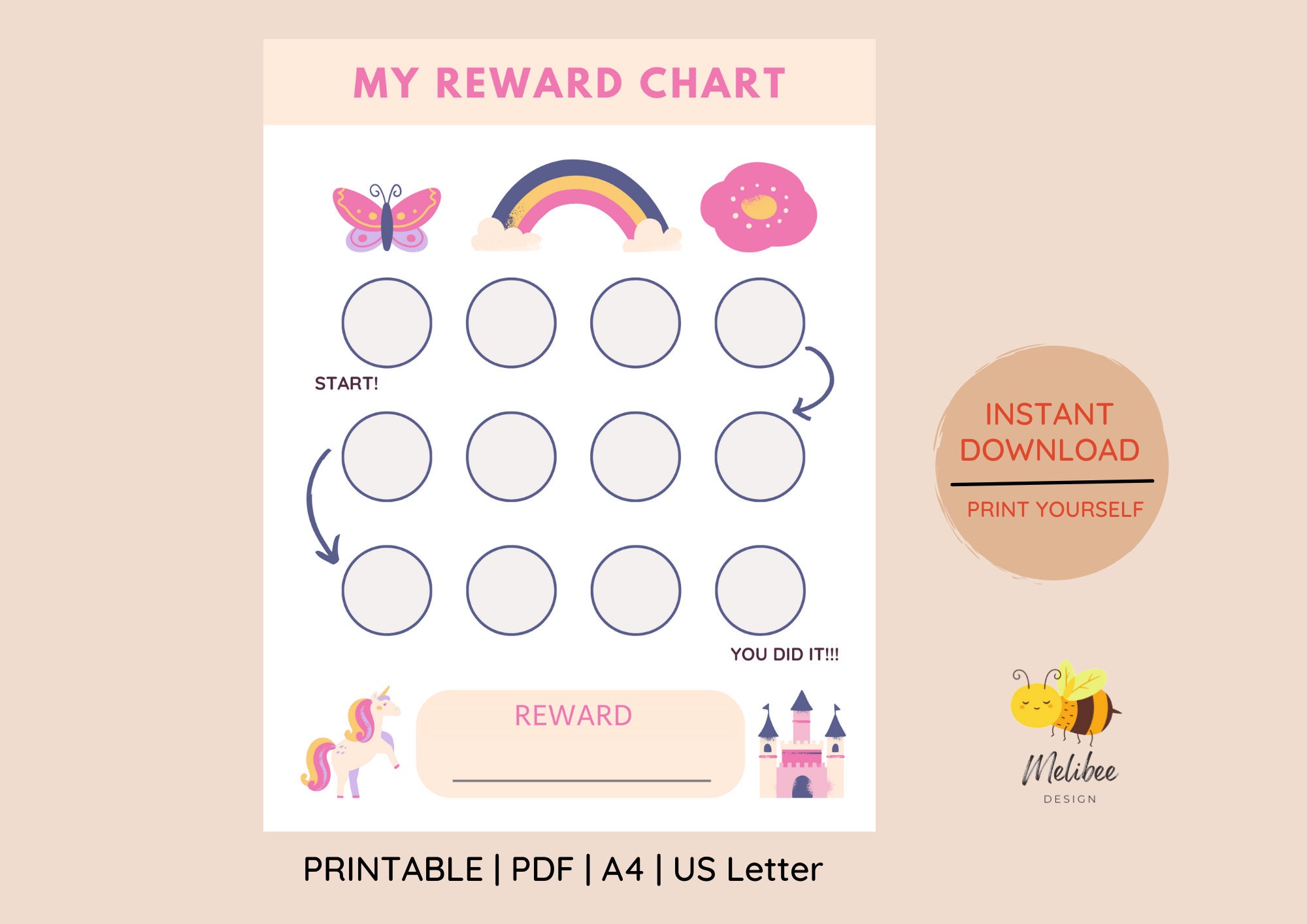 Printable Unicorn Rainbow Reward Chart • Sticker Chart • Kids Reward ...