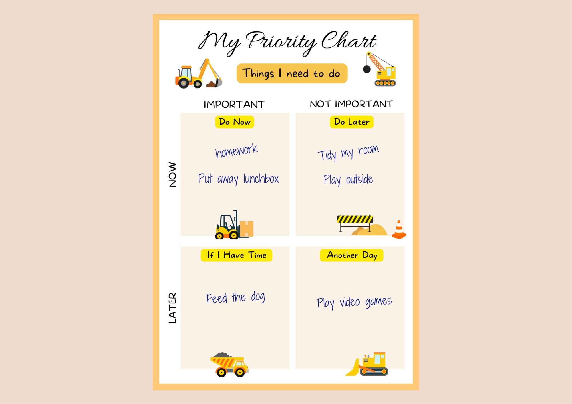 Printable Priority Chart • Decision Matrix • Eisenhower Matrix • Vision ...