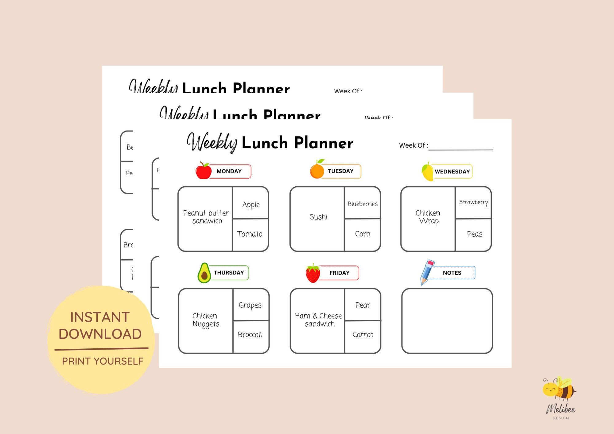 Printable Weekly Lunch Planner • School Lunch Box Planner • Packing ...