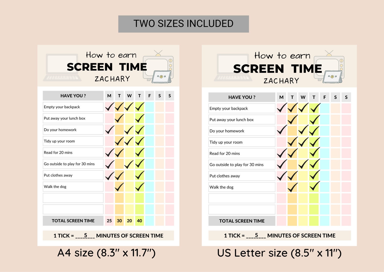 EDITABLE Screen Time Tracker Chart • Screen Time Rules • Screen Time ...