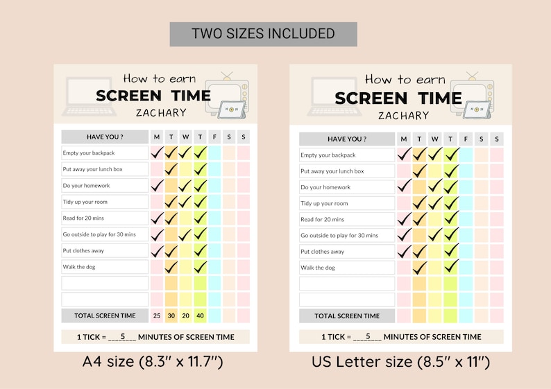 EDITABLE Screen Time Tracker Chart • Screen Time Rules • Screen Time ...