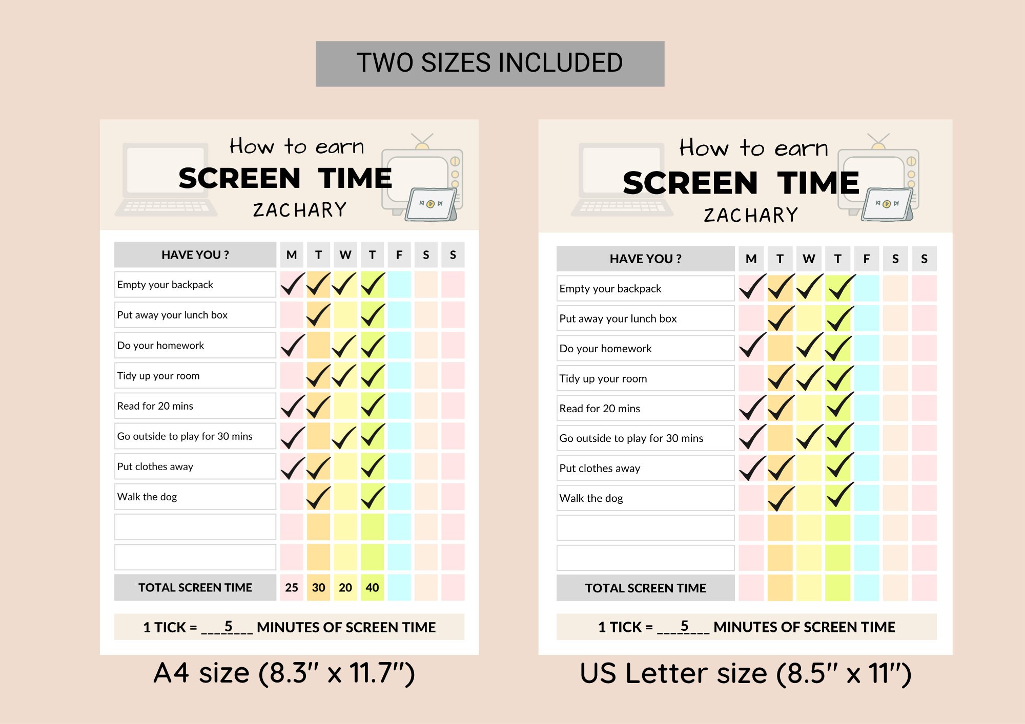 EDITABLE Screen Time Tracker Chart • Screen Time Rules • Screen Time ...