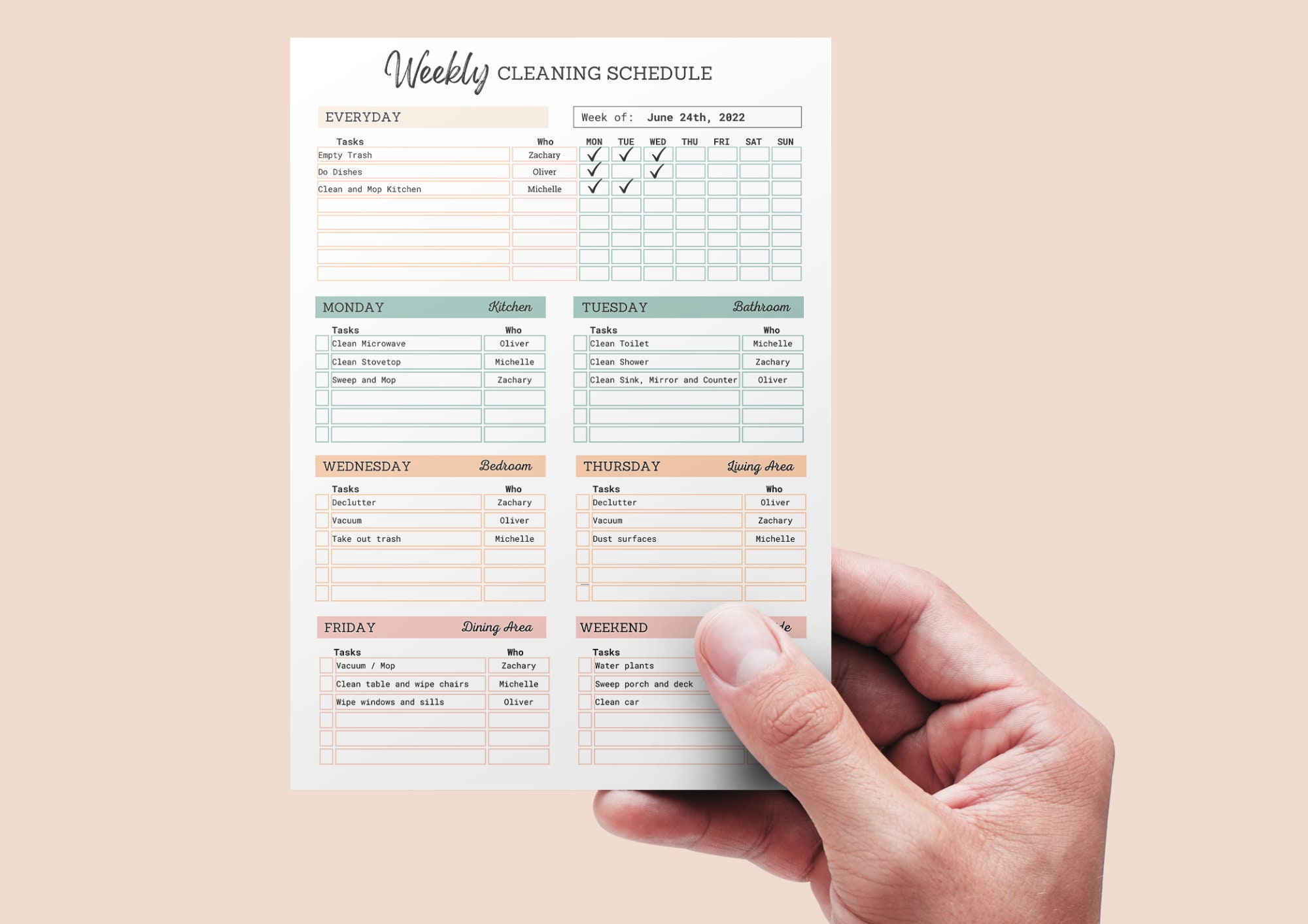 EDITABLE Weekly Cleaning Schedule • Printable Weekly Cleaning Chart ...