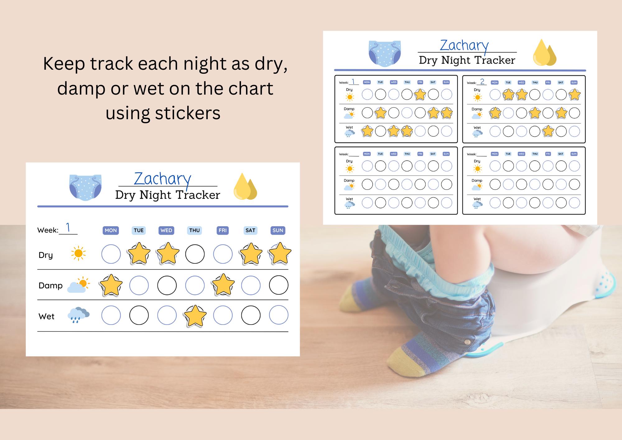 Printable Dry Night Bedwetting Chart • Dry Night Tracker • Toilet ...