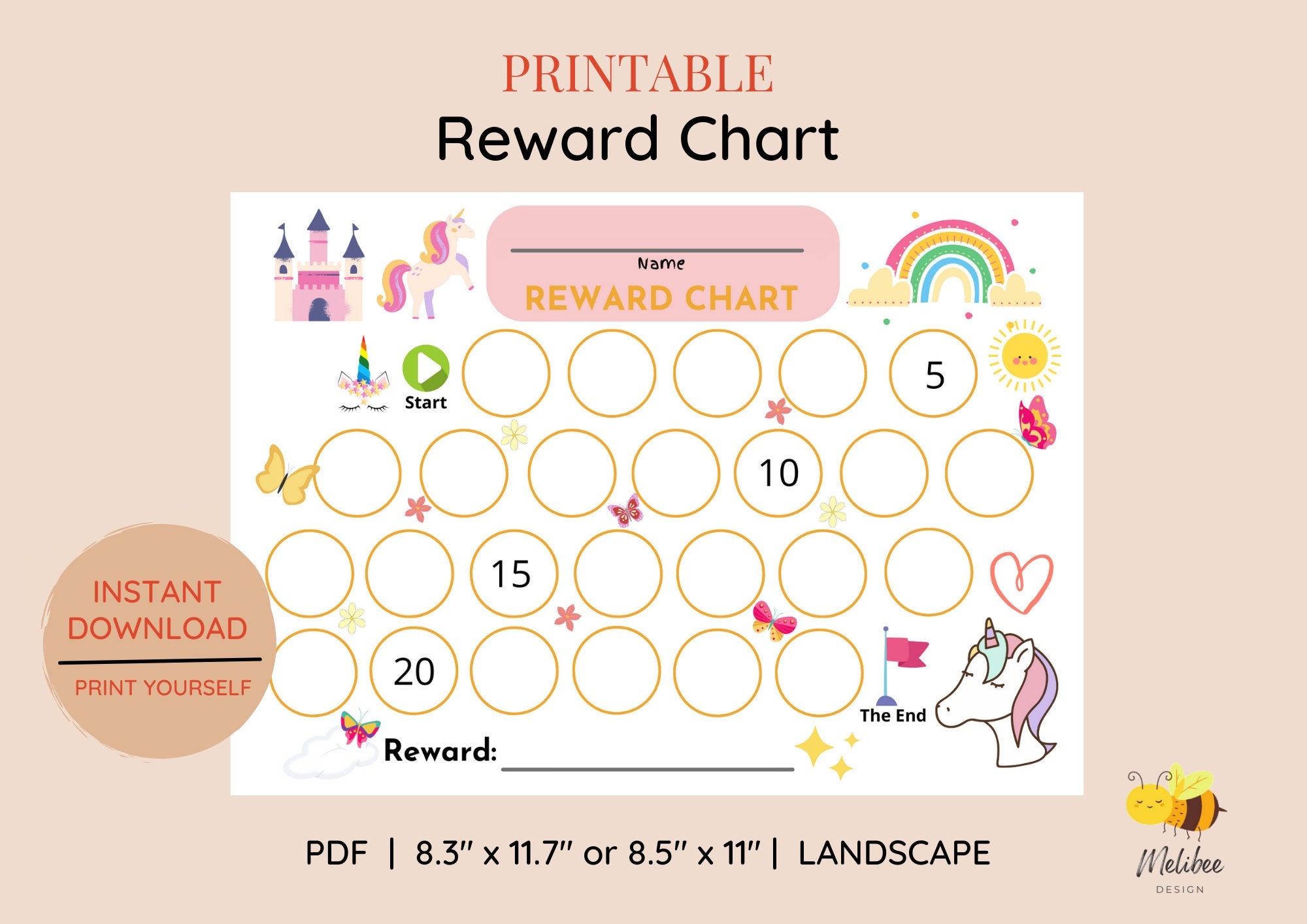 Printable Unicorn Reward Chart • Rainbow • Sticker Chart • Kids Reward ...