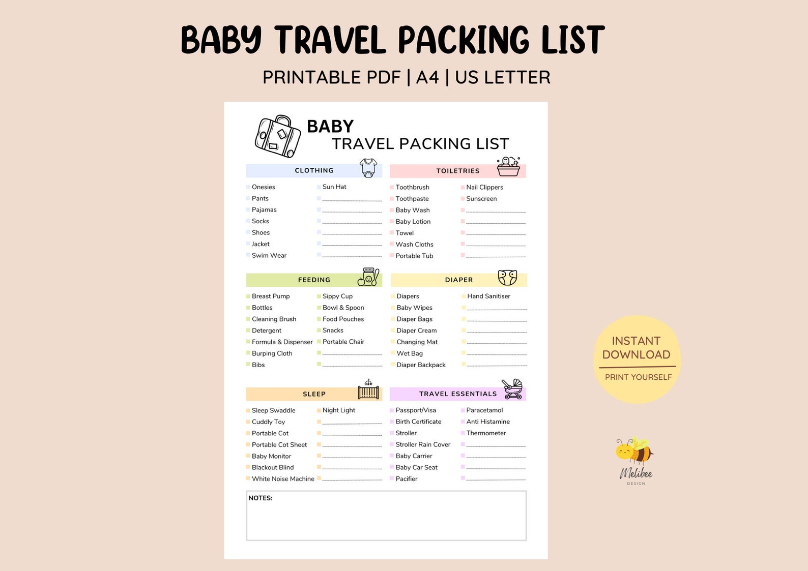 Printable Baby Travel Packing List • Baby Packing Checklist • Vacation ...