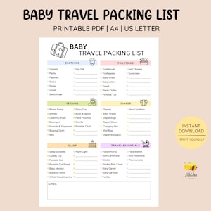 Printable Baby Travel Packing List • Baby Packing Checklist • Vacation ...