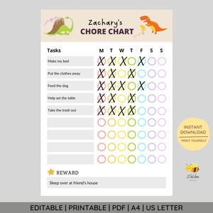EDITABLE Dinosaurs Chore Chart • Printable Kids Reward Chart ...