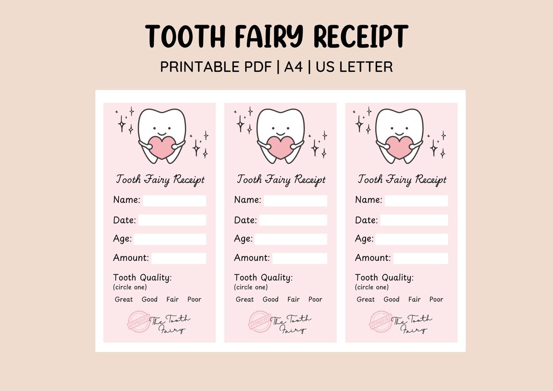 Printable Tooth Fairy Receipt • Tooth Fairy • Tooth Fairy Pillow • Lost ...