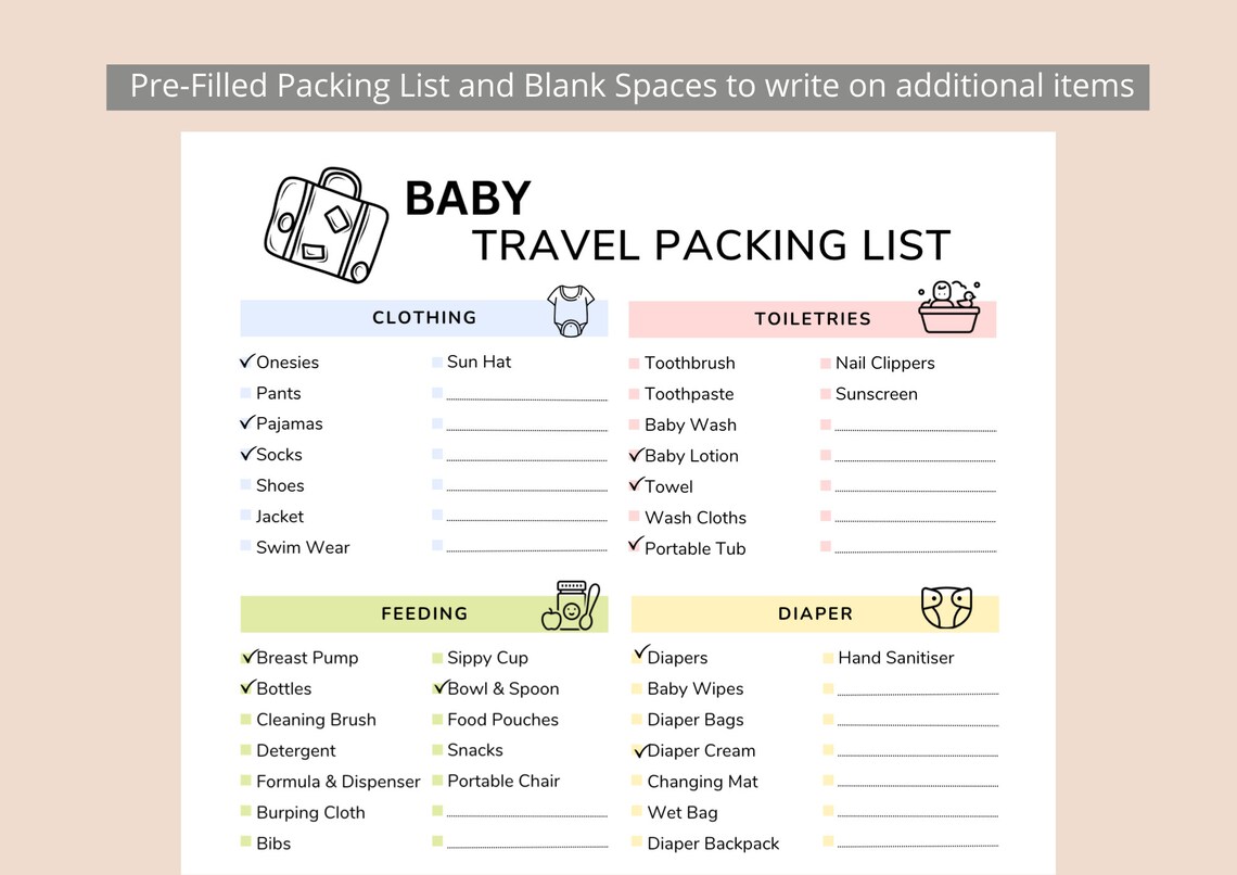 Printable Baby Travel Packing List • Baby Packing Checklist • Vacation ...
