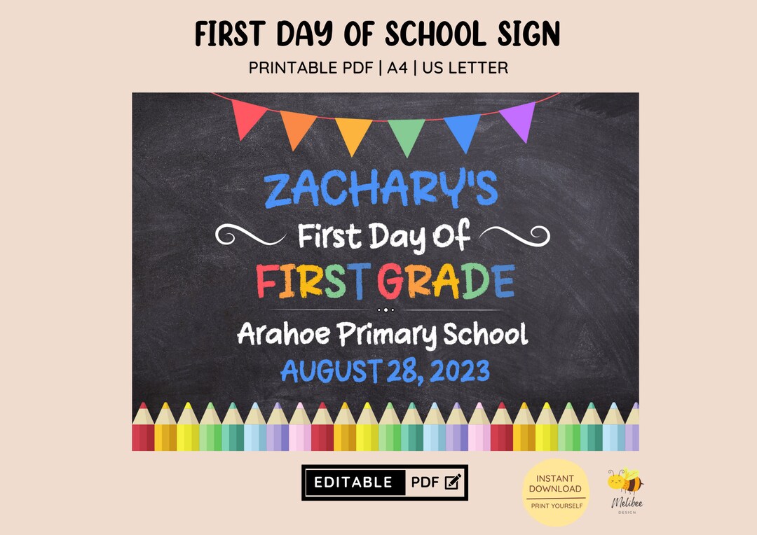 Editable First Day of School Chalkboard Sign • First Day of School ...