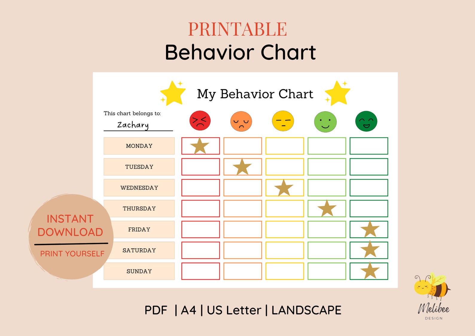 Printable Emotion Scale Behavior Chart Colourful Kids - Etsy