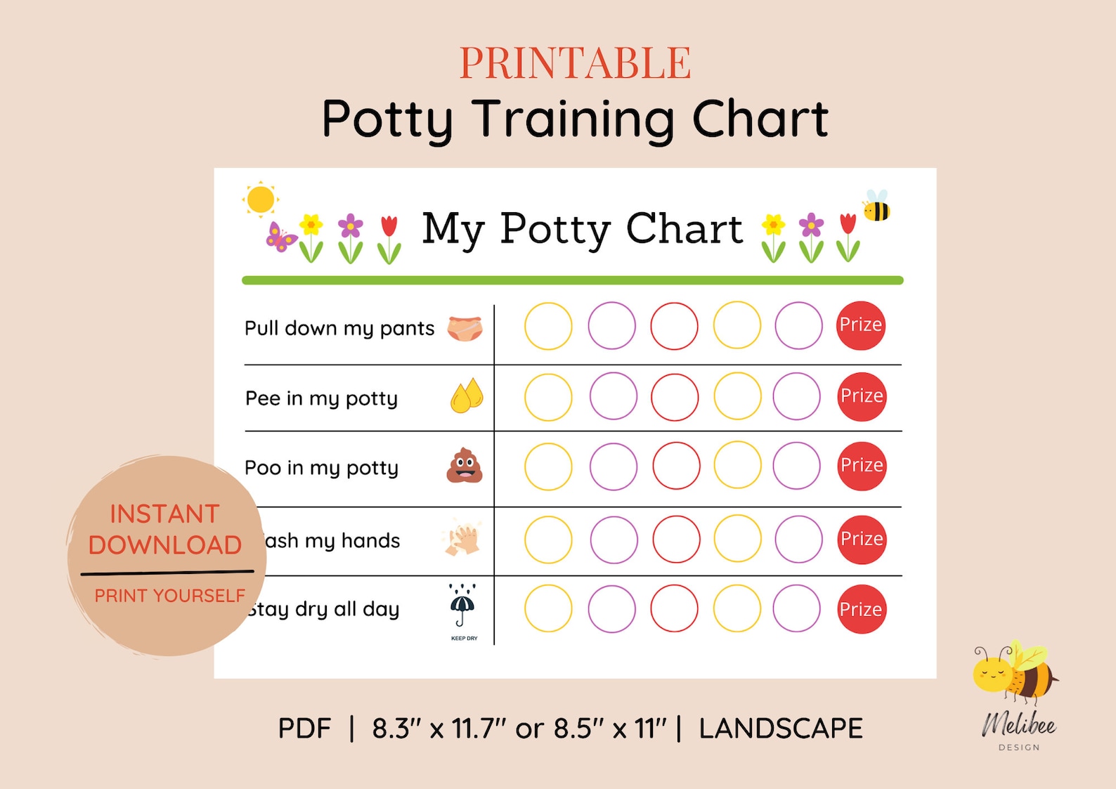 Printable Flowers Potty Training Chart Spring Sticker - Etsy
