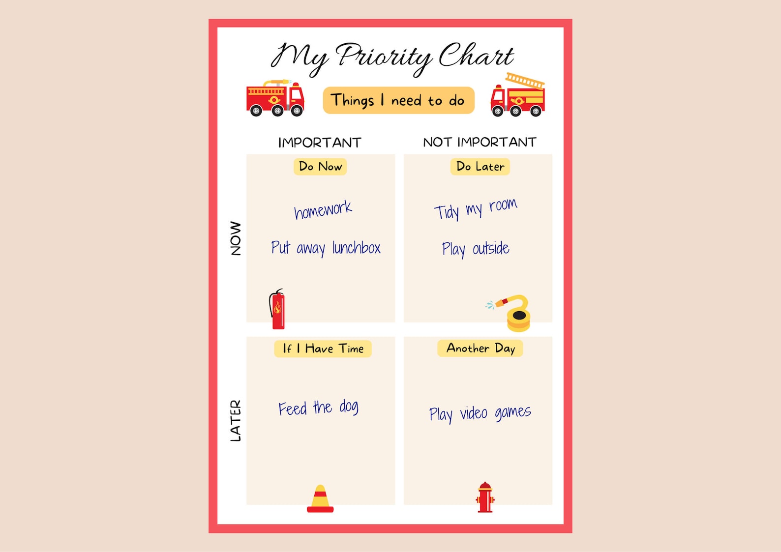 Printable Priority Chart • Decision Matrix • Eisenhower Matrix • Vision ...