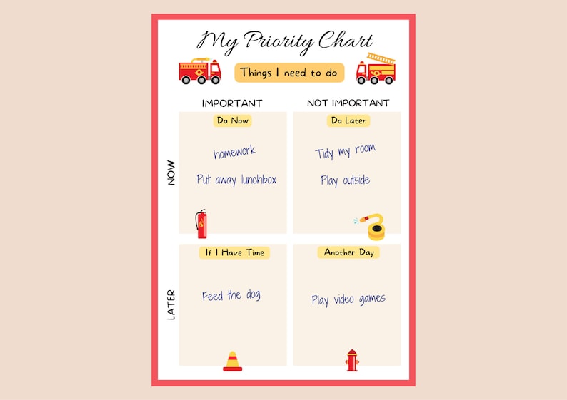 Printable Priority Chart • Decision Matrix • Eisenhower Matrix • Vision ...