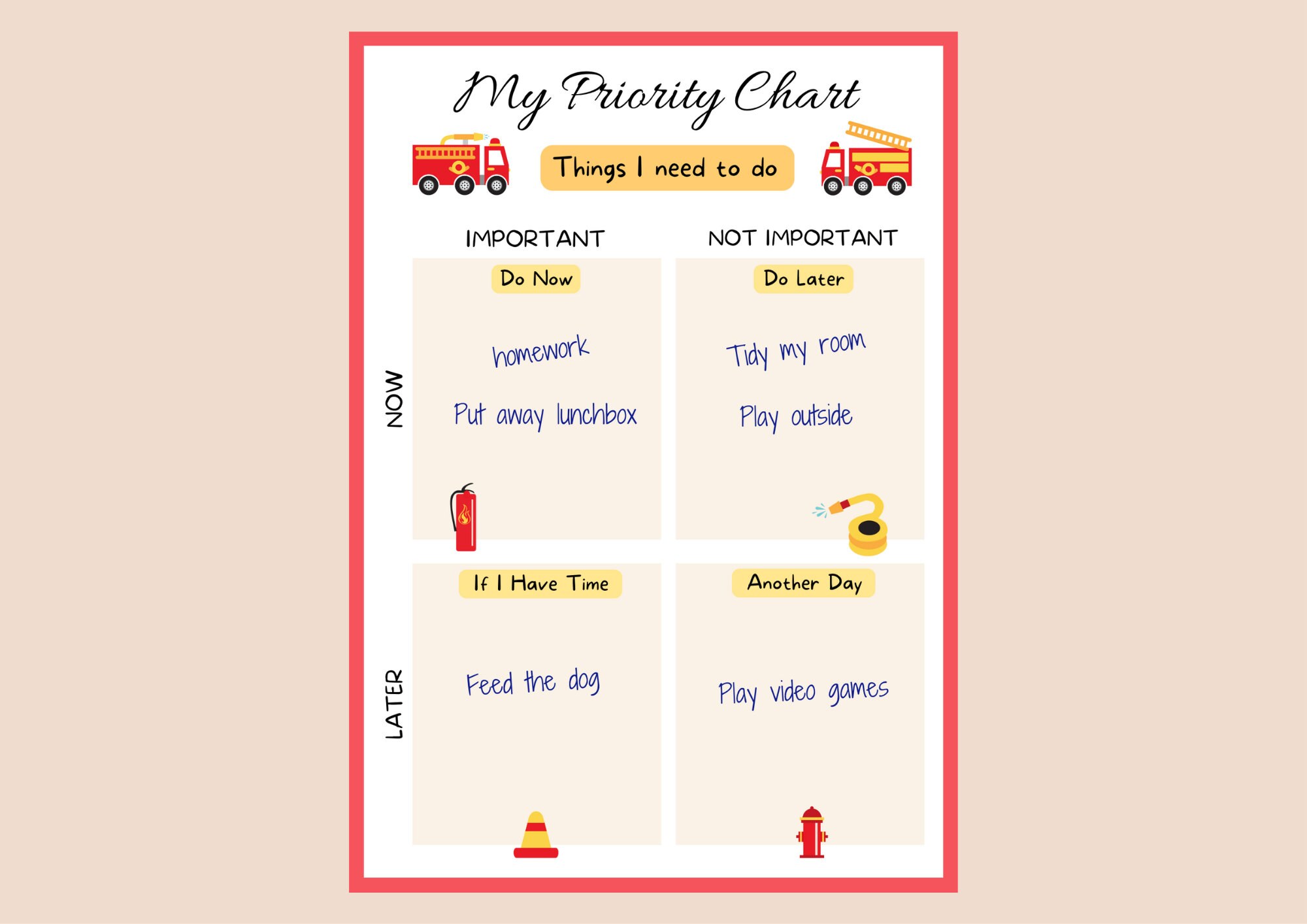Printable Priority Chart • Decision Matrix • Eisenhower Matrix • Vision ...